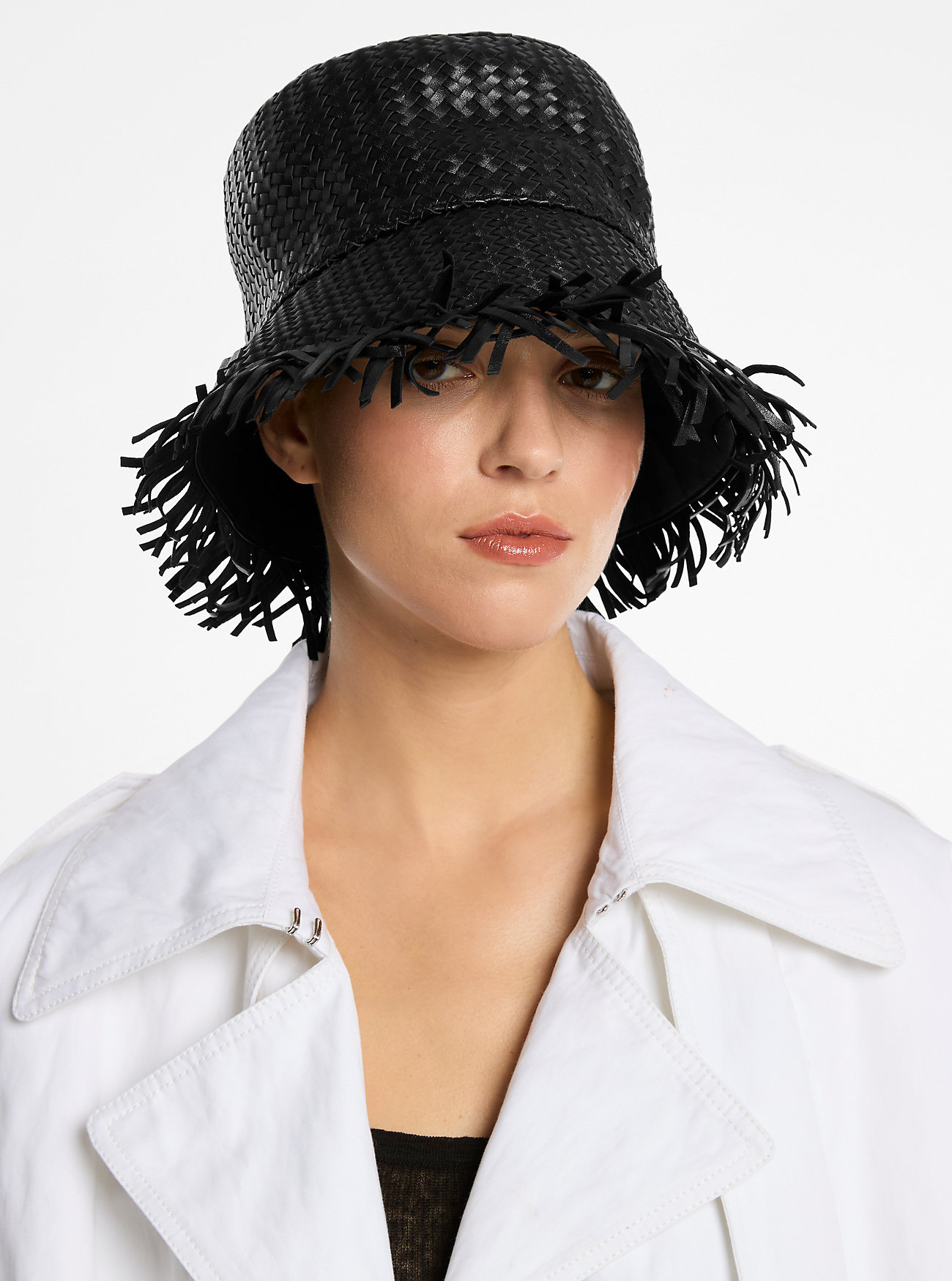 Hand-Woven Leather Bucket Hat - Michael Kors